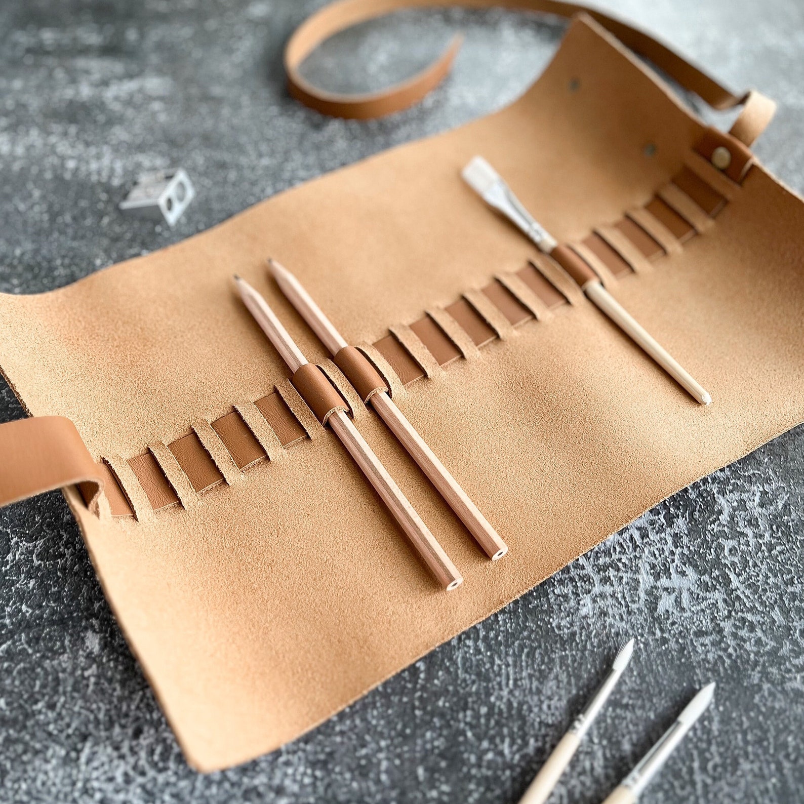 Meadow Brook Leather Artist Tool Roll • Creative Organizer • Crochet ...