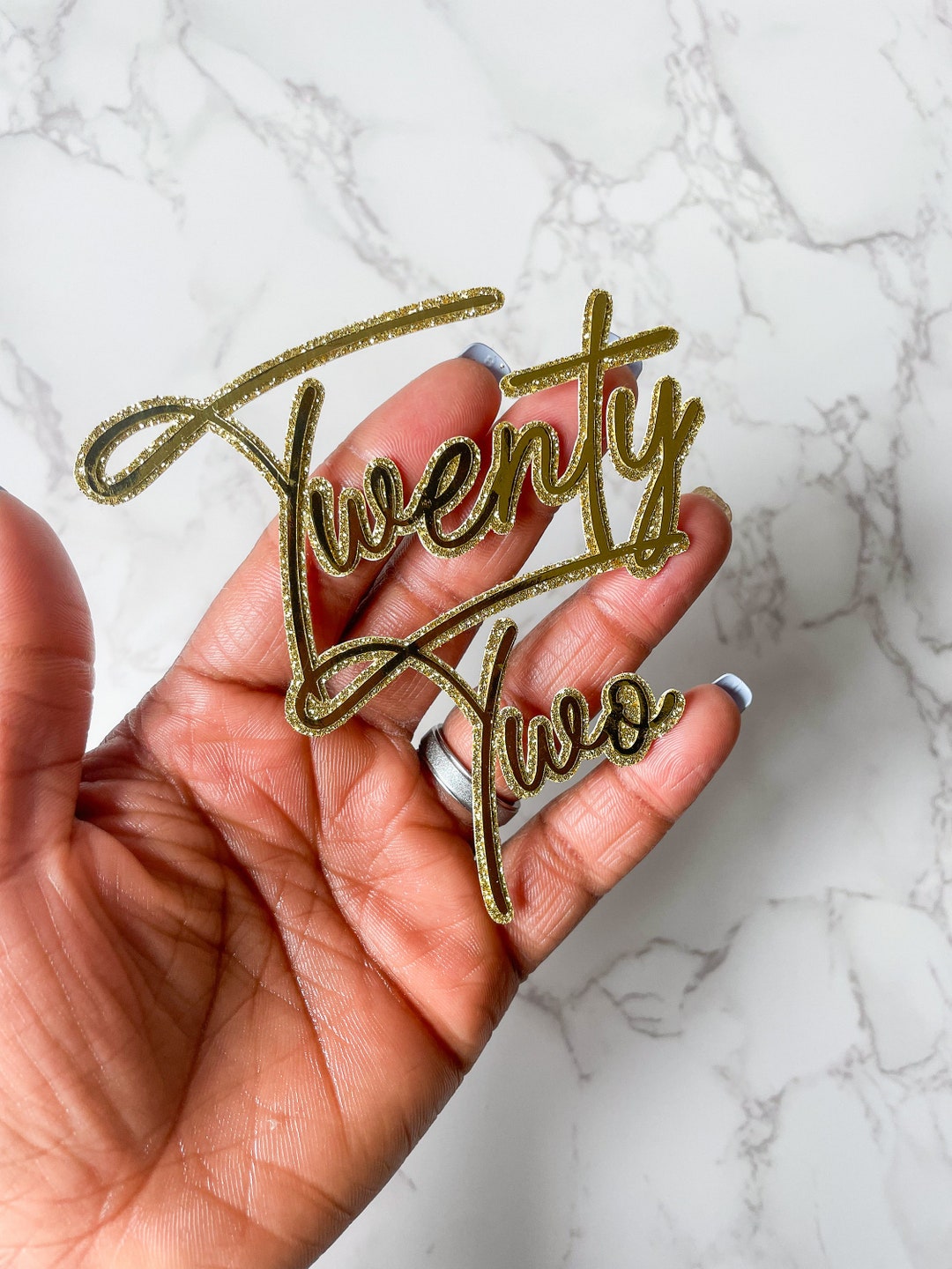 Gold Text Cake Topper, 2 Word Gold Cake Charm, Twenty Fine Cake Topper ...