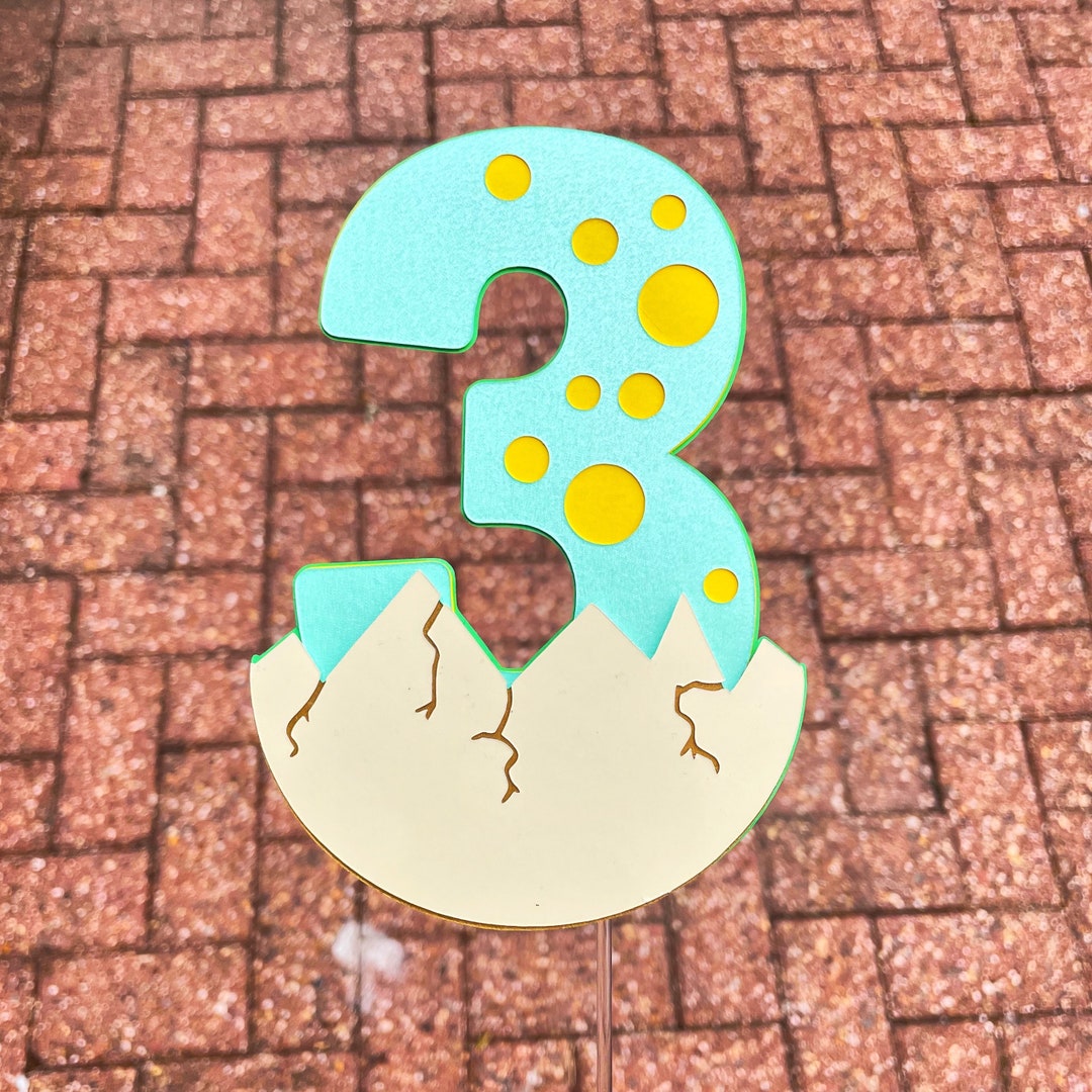 Dinosaur Themed Number Cake Topper in Egg Shell, Dinosaur Cake Topper ...
