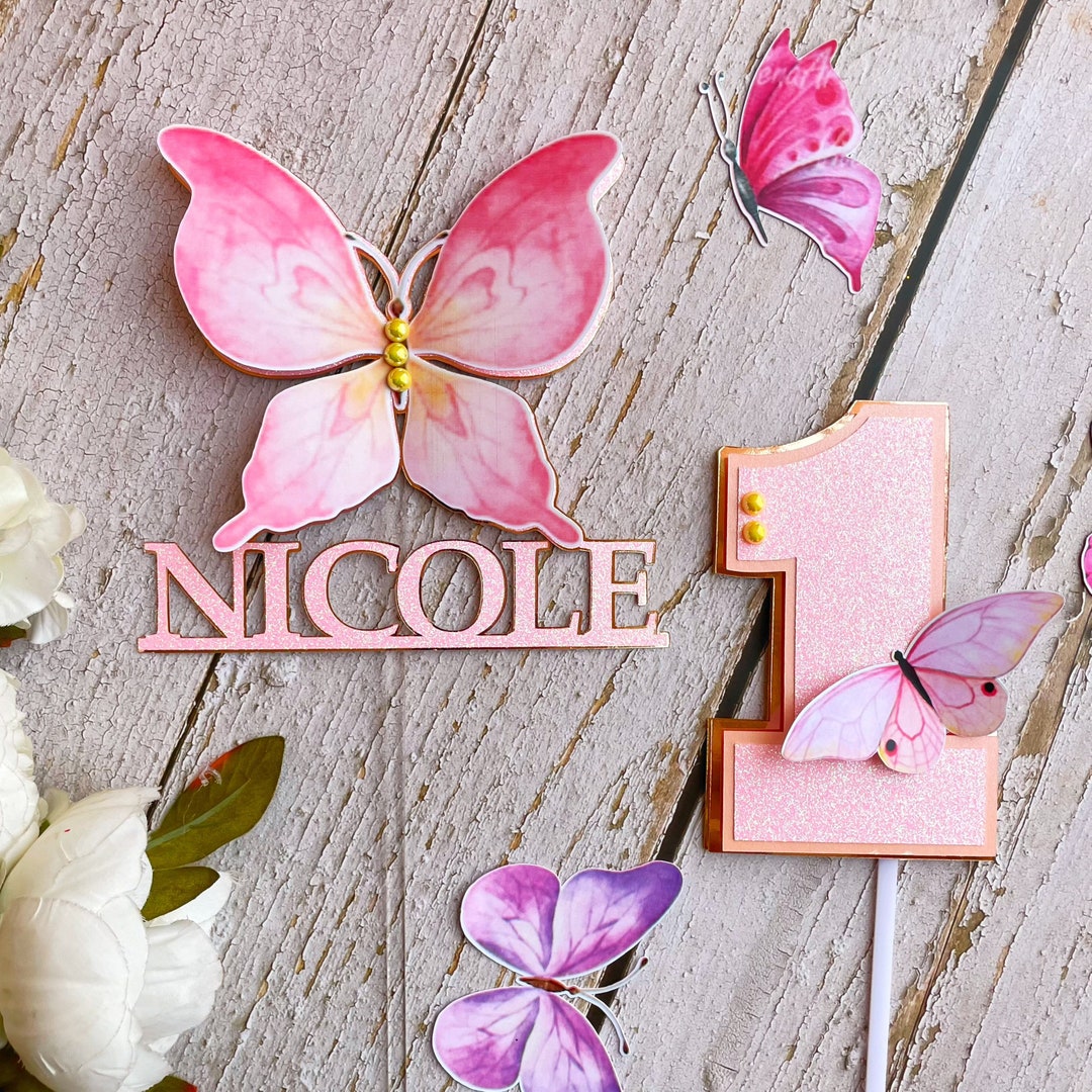 Butterfly Birthday Cake Topper Set, Pink Butterfly Cake Topper - Etsy
