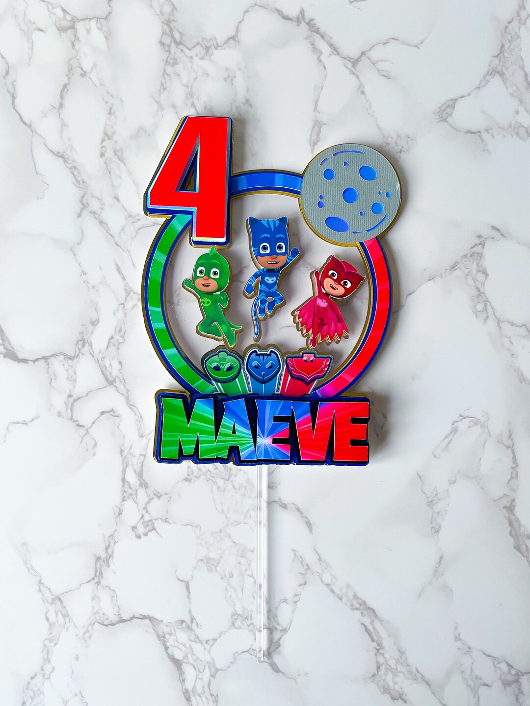 Personalised PJ Mask Birthday Cake Topper, Catboy Owelette Geko PJ Mask ...