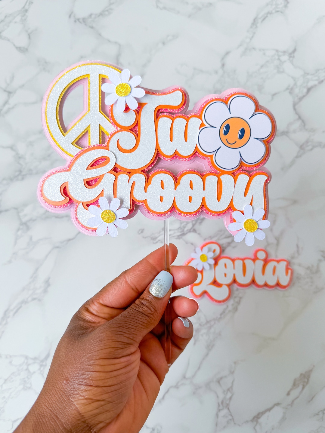 Two Groovy Birthday Cake Topper Set, Groovy Flower Cake Topper - Etsy