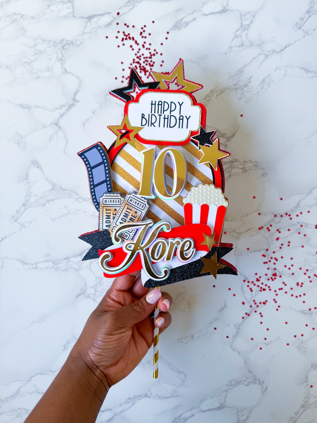 Movie Night Birthday Cake Topper, Cinema Birthday Cake Topper, Popcorn ...