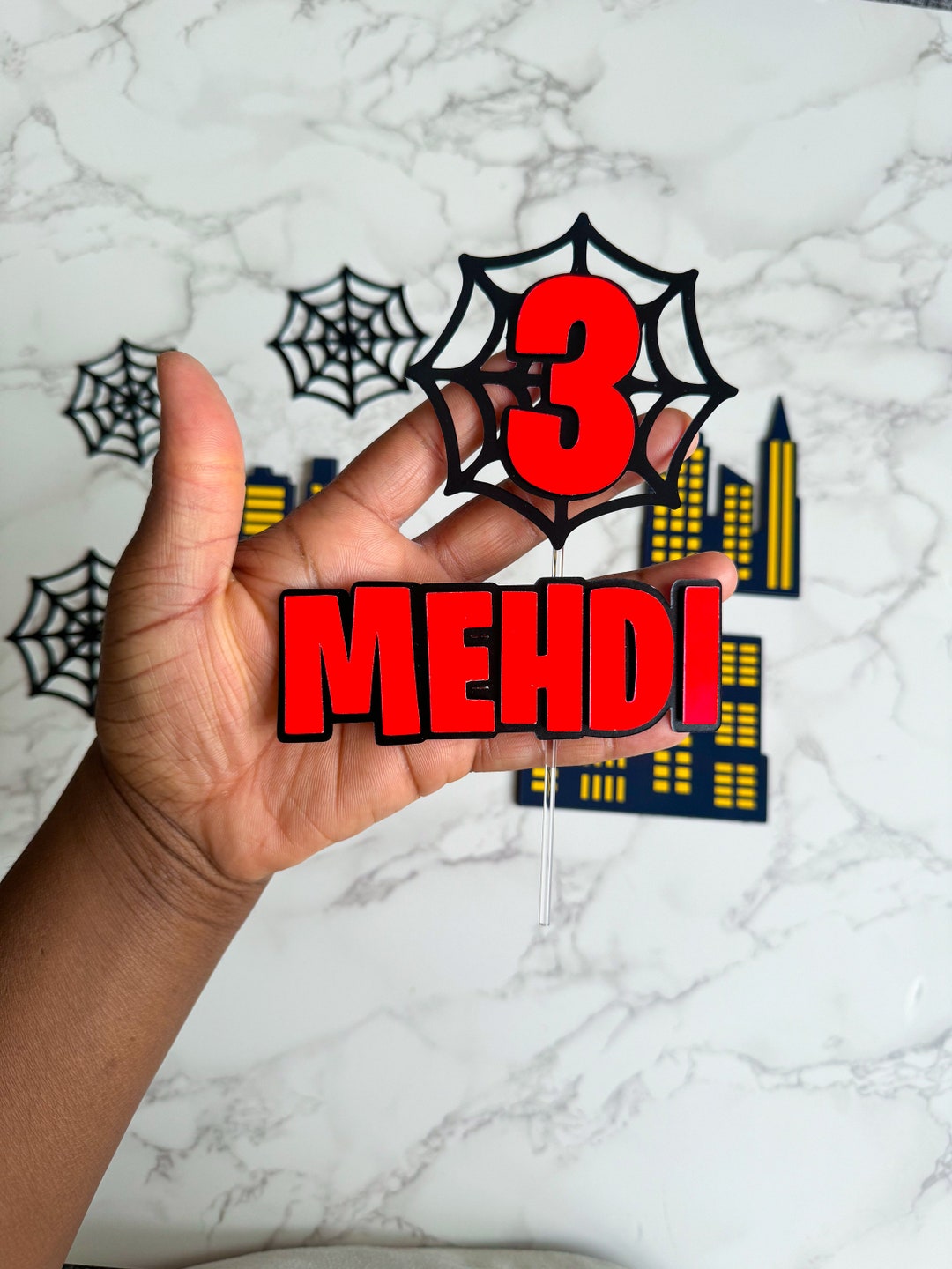 Spiderman Web and Buildings Cake Topper Set, Superhero Cake Toppers Set ...