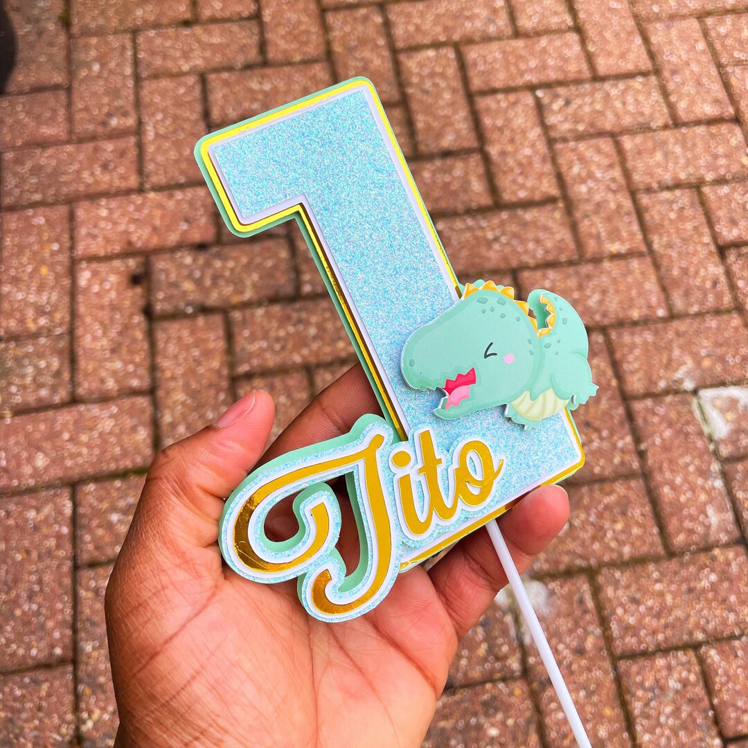 Pastel Dinosaur Cake Topper, Number Cake Topper, Dinosaur Party Topper ...