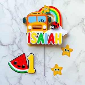 Wheels on the Bus Rainbow Cake Topper Set, School Bus Cake Topper ...