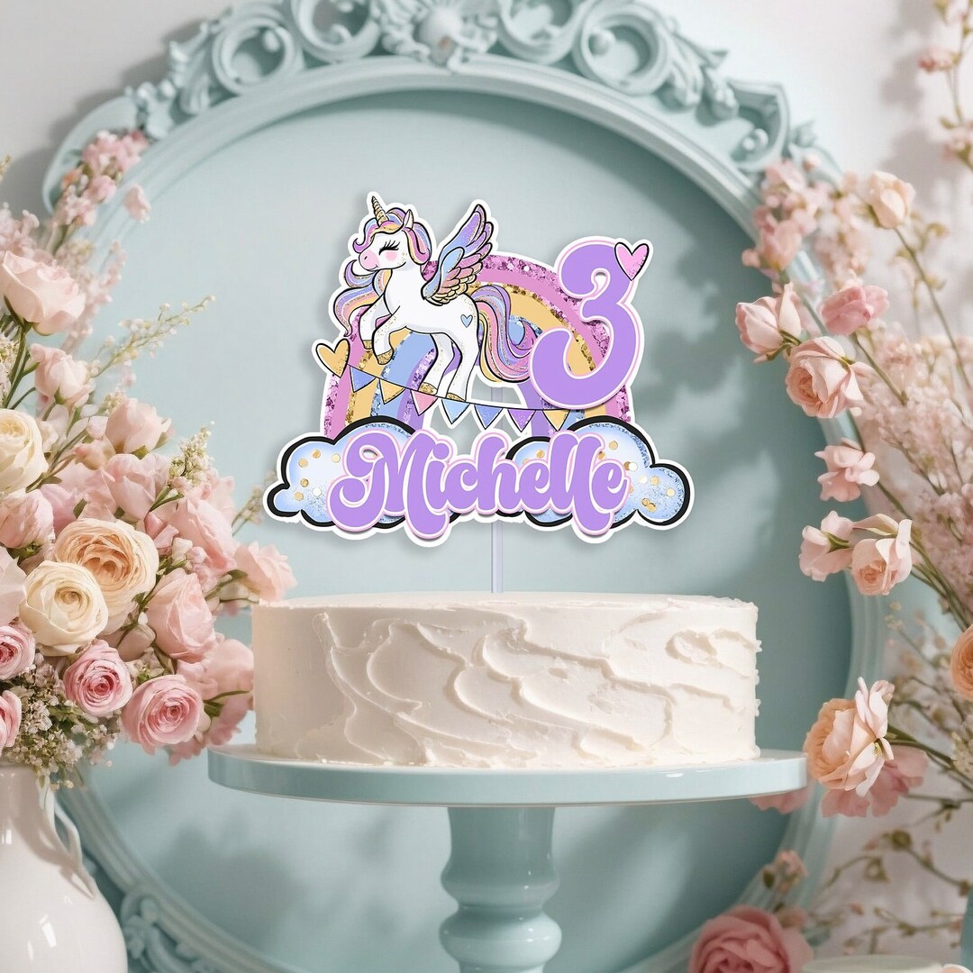 Custom Unicorn Birthday Cake Topper, 2D Printed Custom Unicorn Cake ...