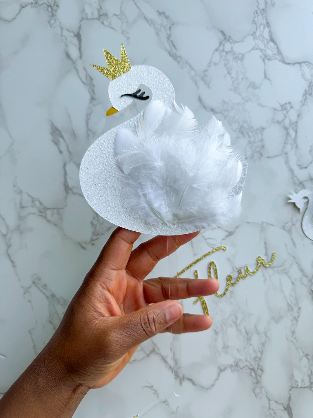 Feathered White Swan Cake Topper, Swan Birthday Cake Topper - Etsy