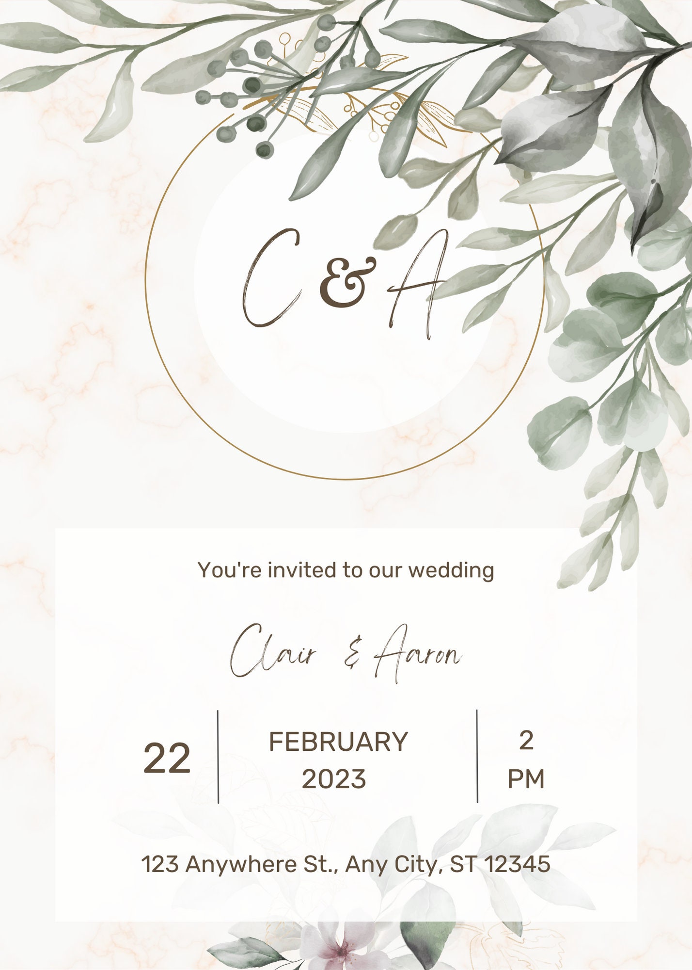 Neutral Floral Wedding Invitation | Wedding Invite Template | Wedding ...