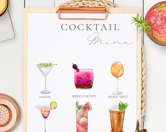 Watercolor Wedding Bar Menu - Etsy