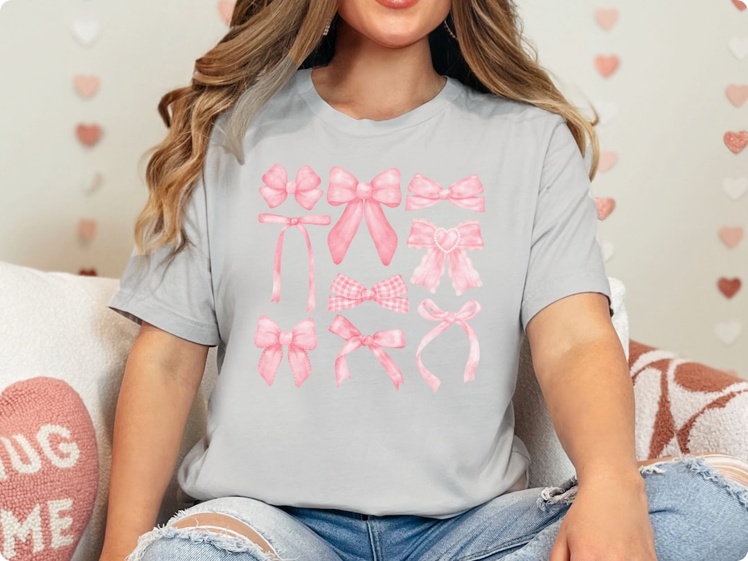 Coquette Pink Bows Tshirt, 90s Retro Coquette Girlcore Shirt, Pink ...