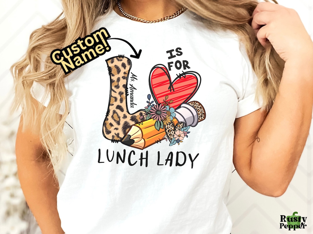 Lunch Lady Custom Name Retro Leopard Print School Shirt for Women, L ...