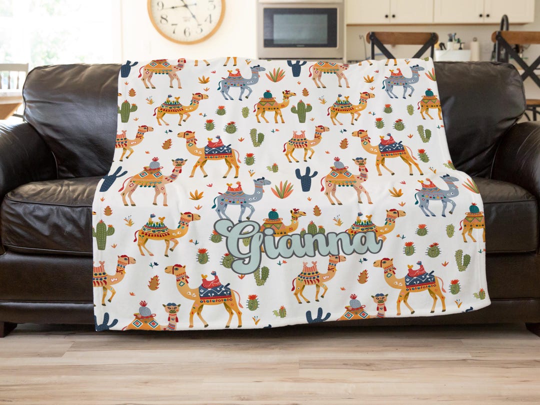 Colorful Camels Custom Name Blanket, Arabian Nights Camels Personalized ...