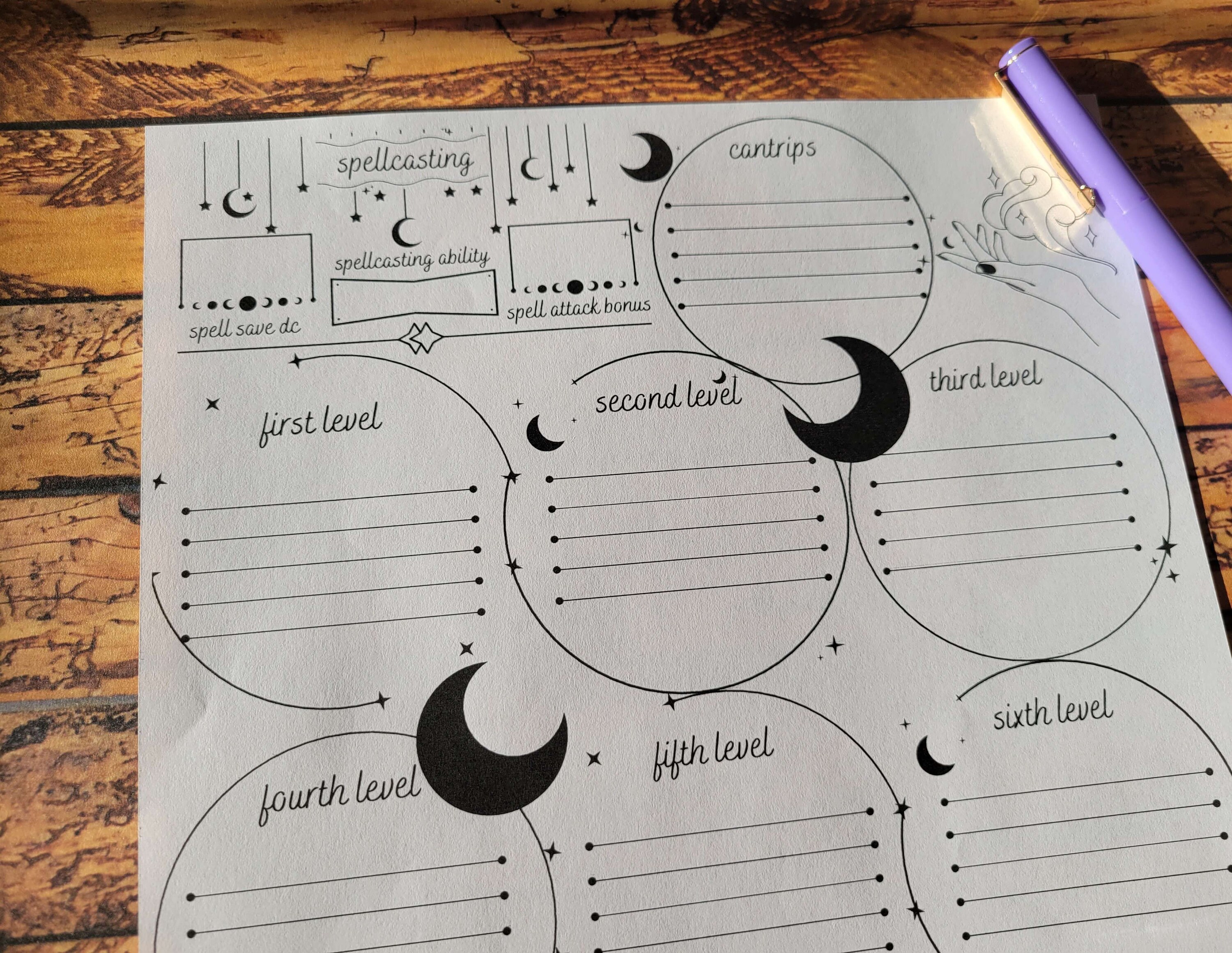 Moon D&D Character Sheet PDF Fillable/printable - Etsy