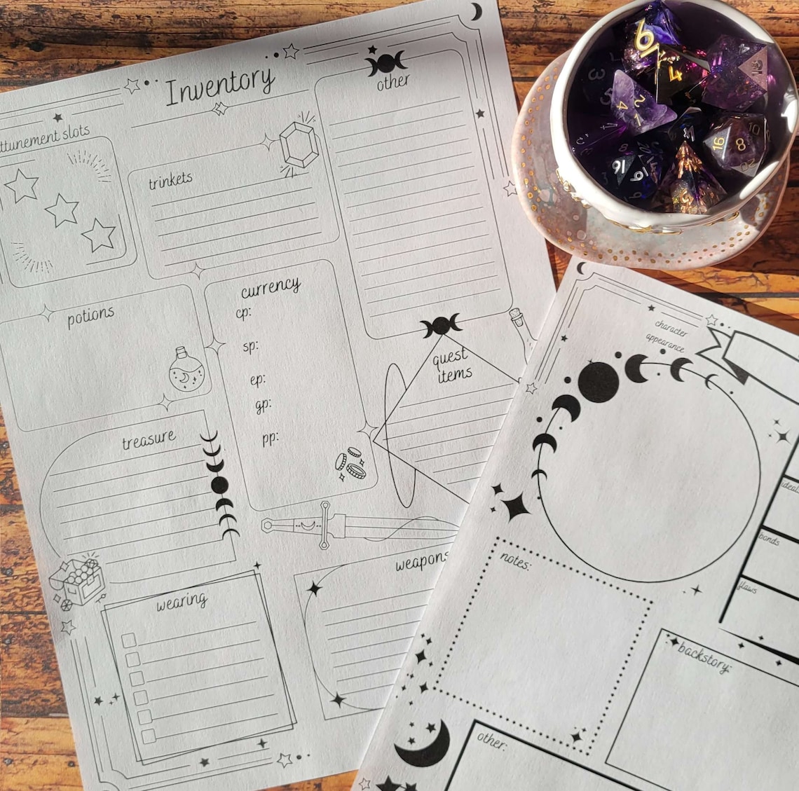 Moon D&D Character Sheet PDF Fillable/printable - Etsy