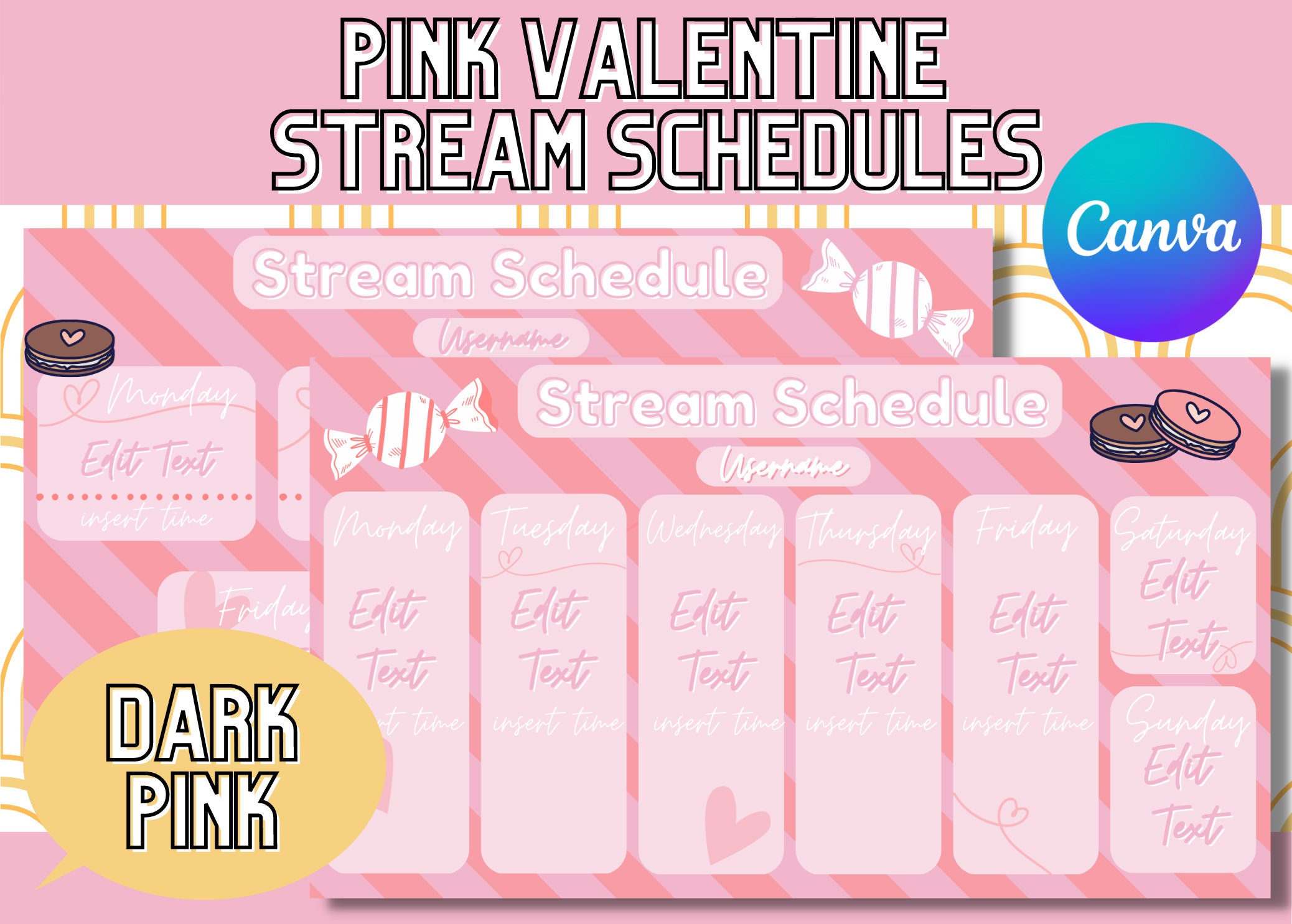 Cute Pink Twitch Stream Weekly Schedule - Etsy