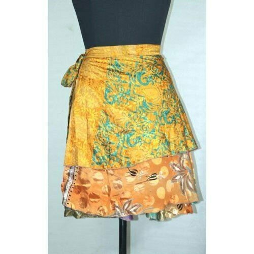 Mini Silk Wrap Skirts Indian Short Knee Length Vintage Double Layer mini-silk-wrap-skirts-indian-short-knee-length-vintage-double-layer