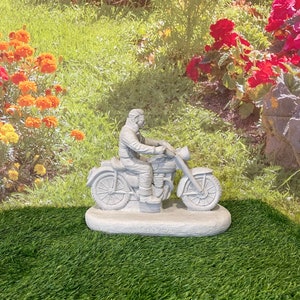 Biker Statue - Sterling Statuary | Handmade Solid Concrete Garden Decor ...