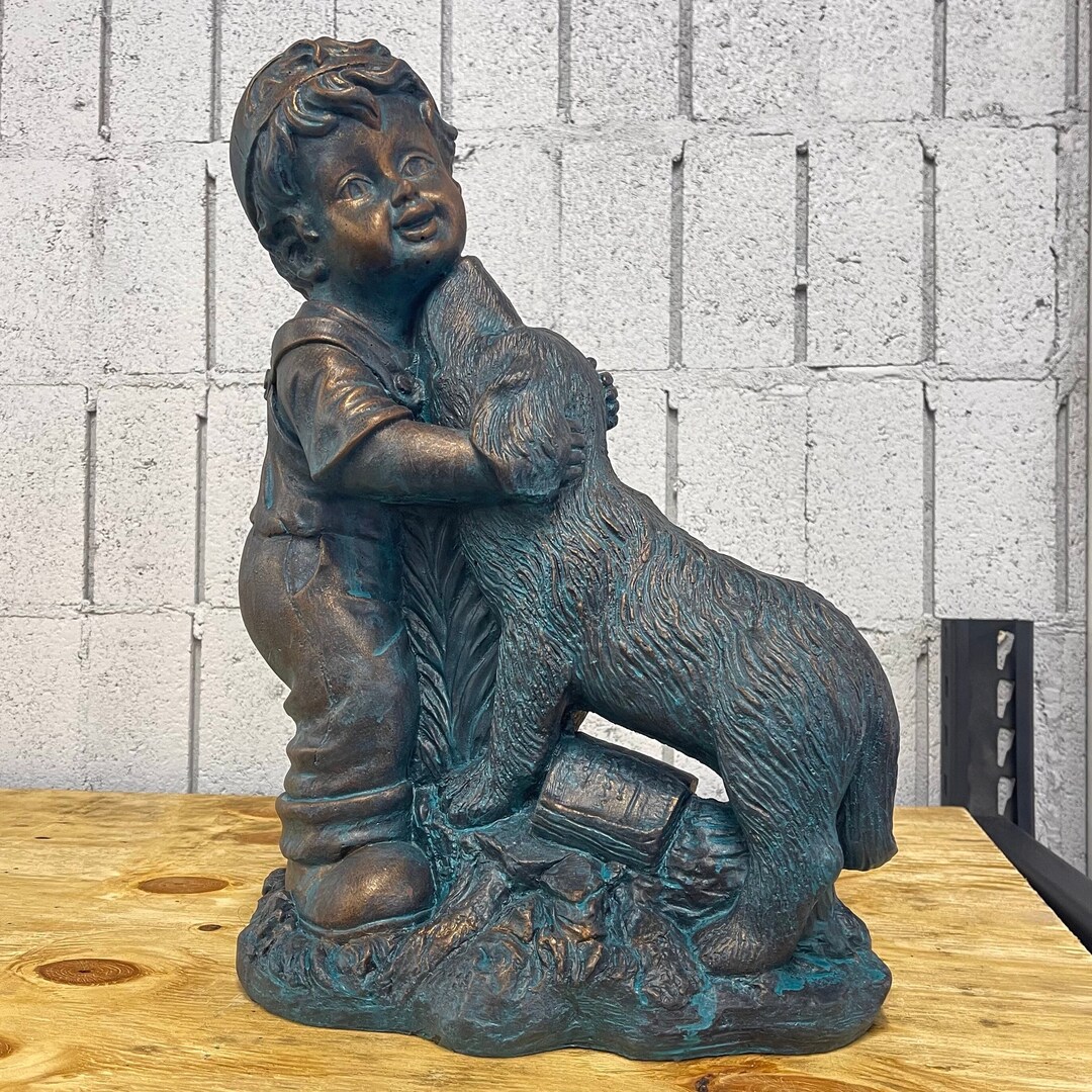 Boy & Puppy Statue "bronze" - Sterling Statuary | Handmade Solid ...