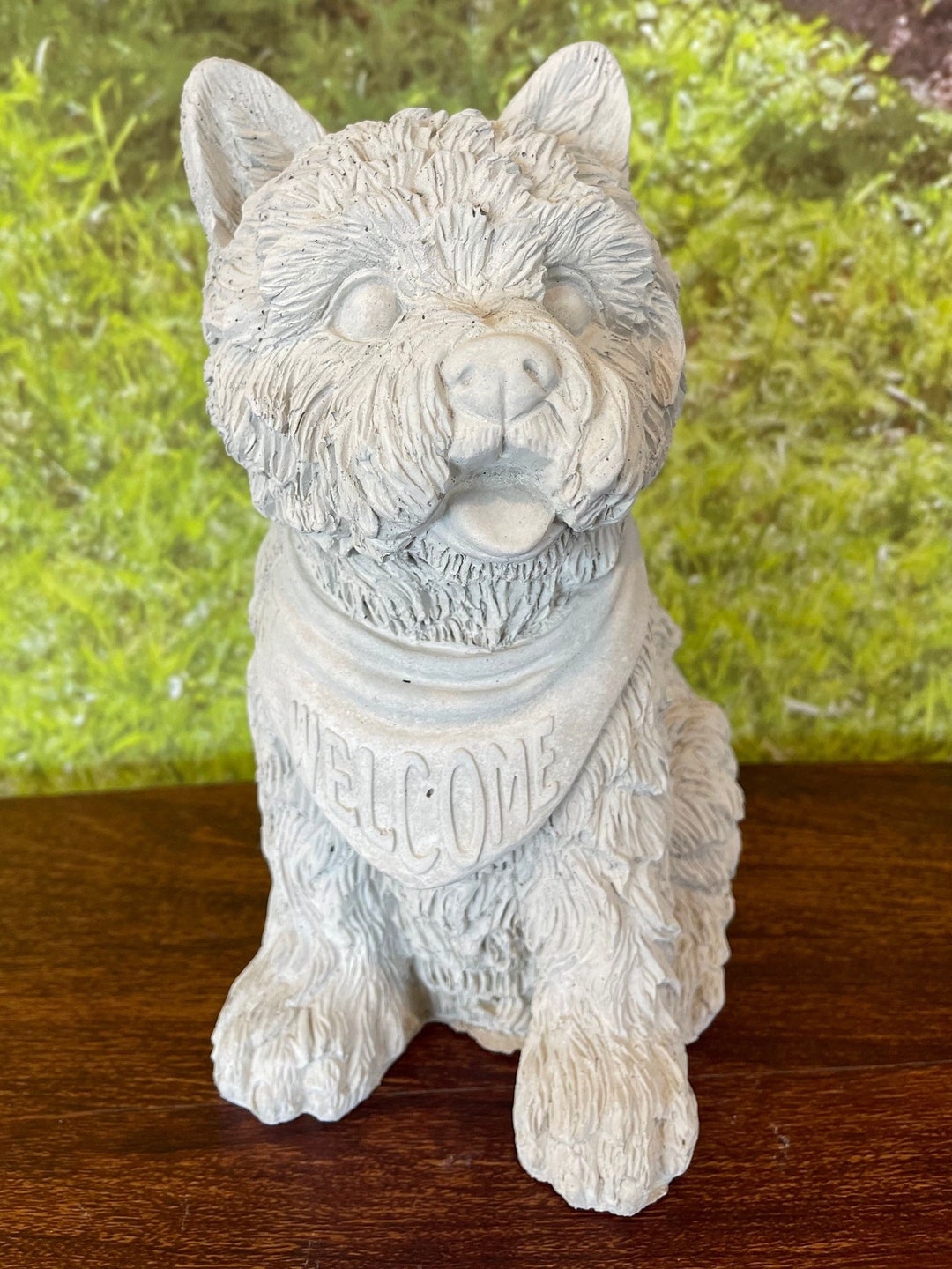 Yorkie “welcome” Statue - Sterling Statuary | Handmade Solid Concrete ...