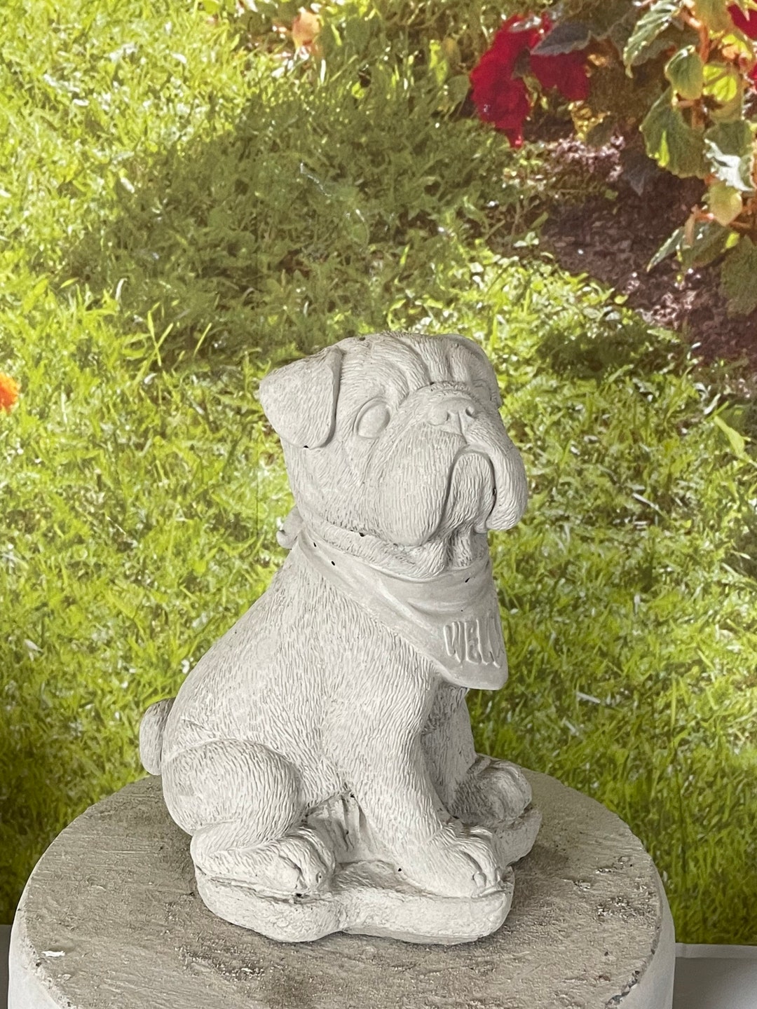 Bulldog Welcome Bandana Concrete Statue - Sterling Statuary | Handmade ...