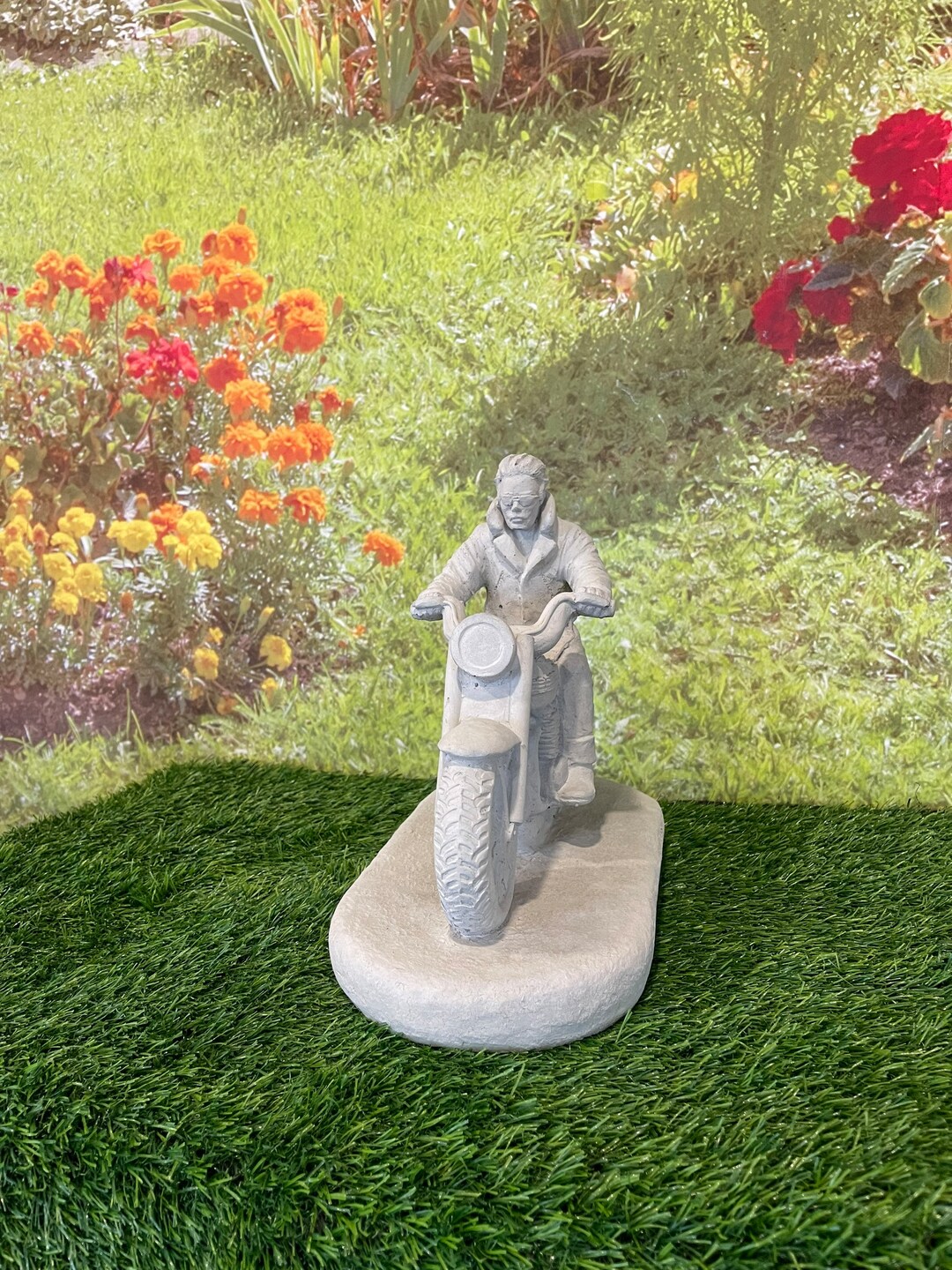 Biker Statue - Sterling Statuary | Handmade Solid Concrete Garden Decor ...