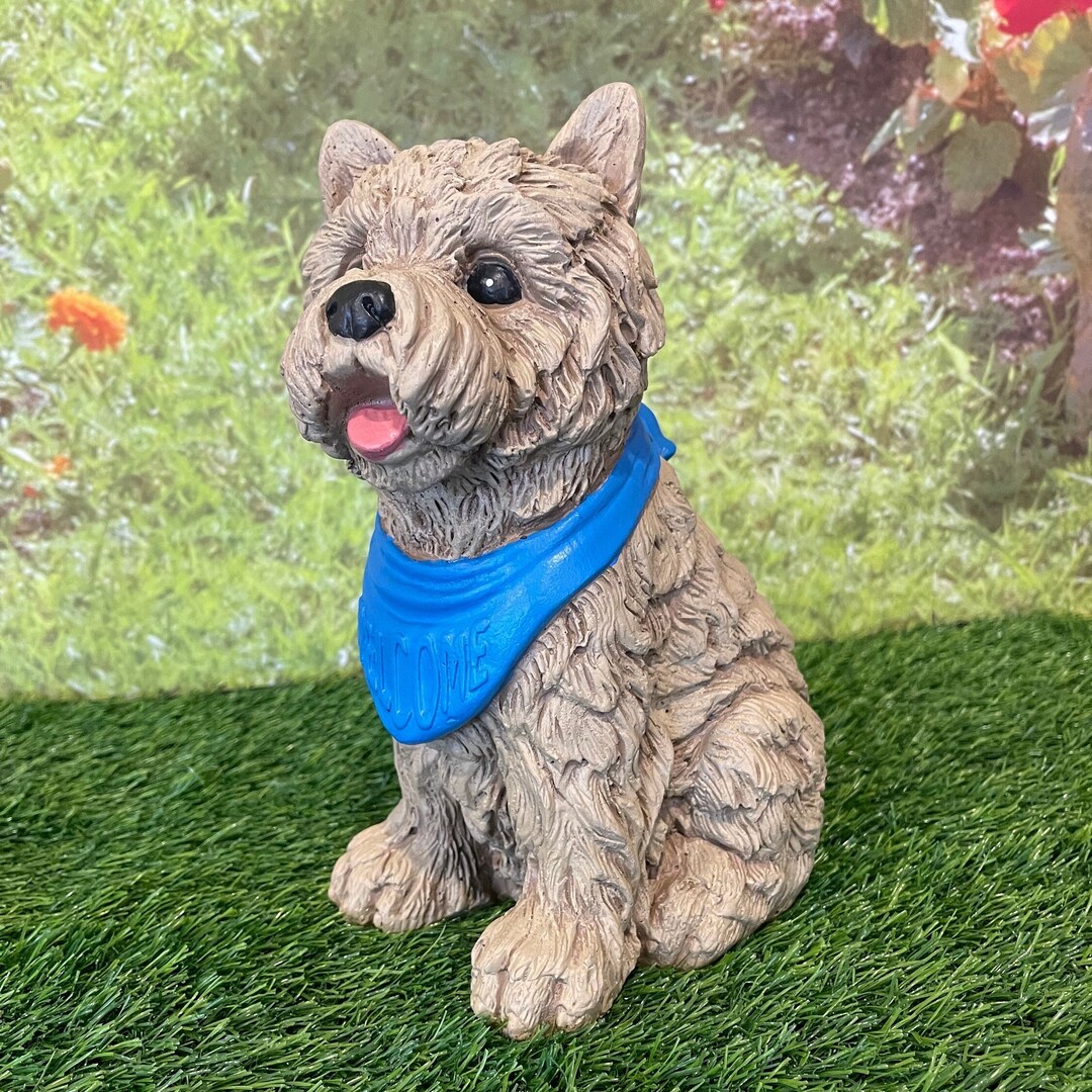 Yorkie “welcome” Statue - Sterling Statuary | Handmade Solid Concrete ...