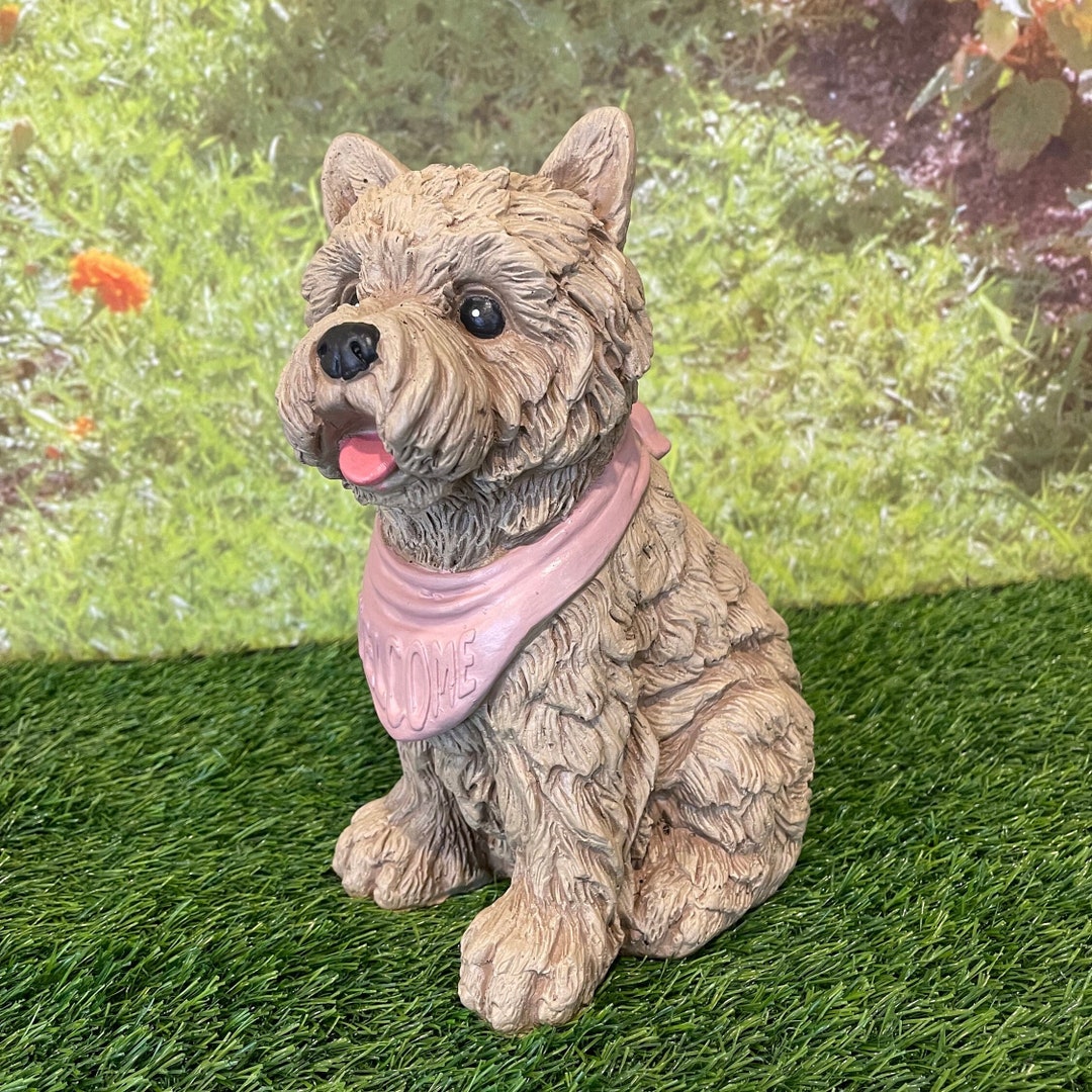 Yorkie “welcome” Statue - Sterling Statuary | Handmade Solid Concrete ...