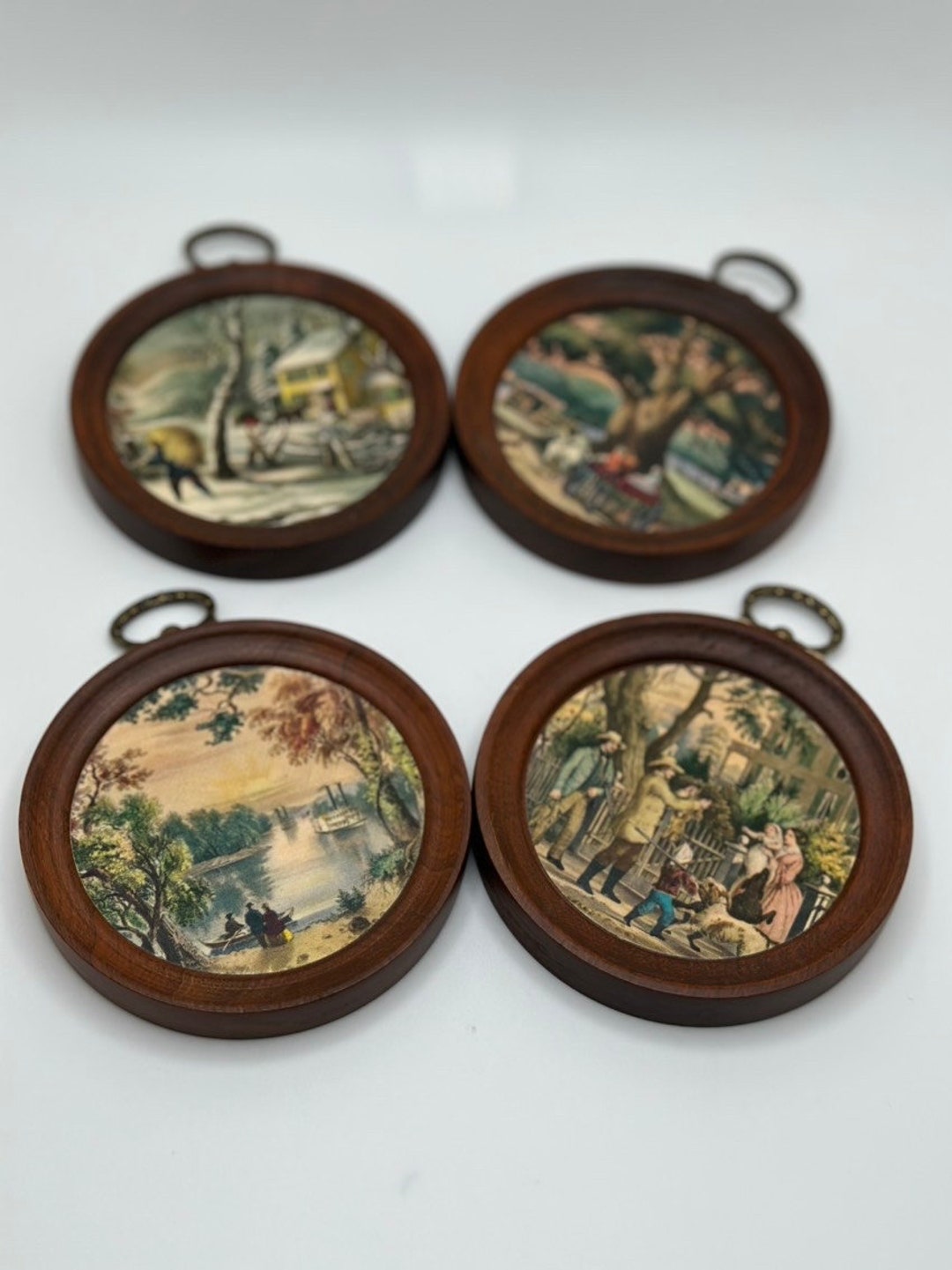 Woodcroftery Painted Wooden Discs Set of Four - Etsy