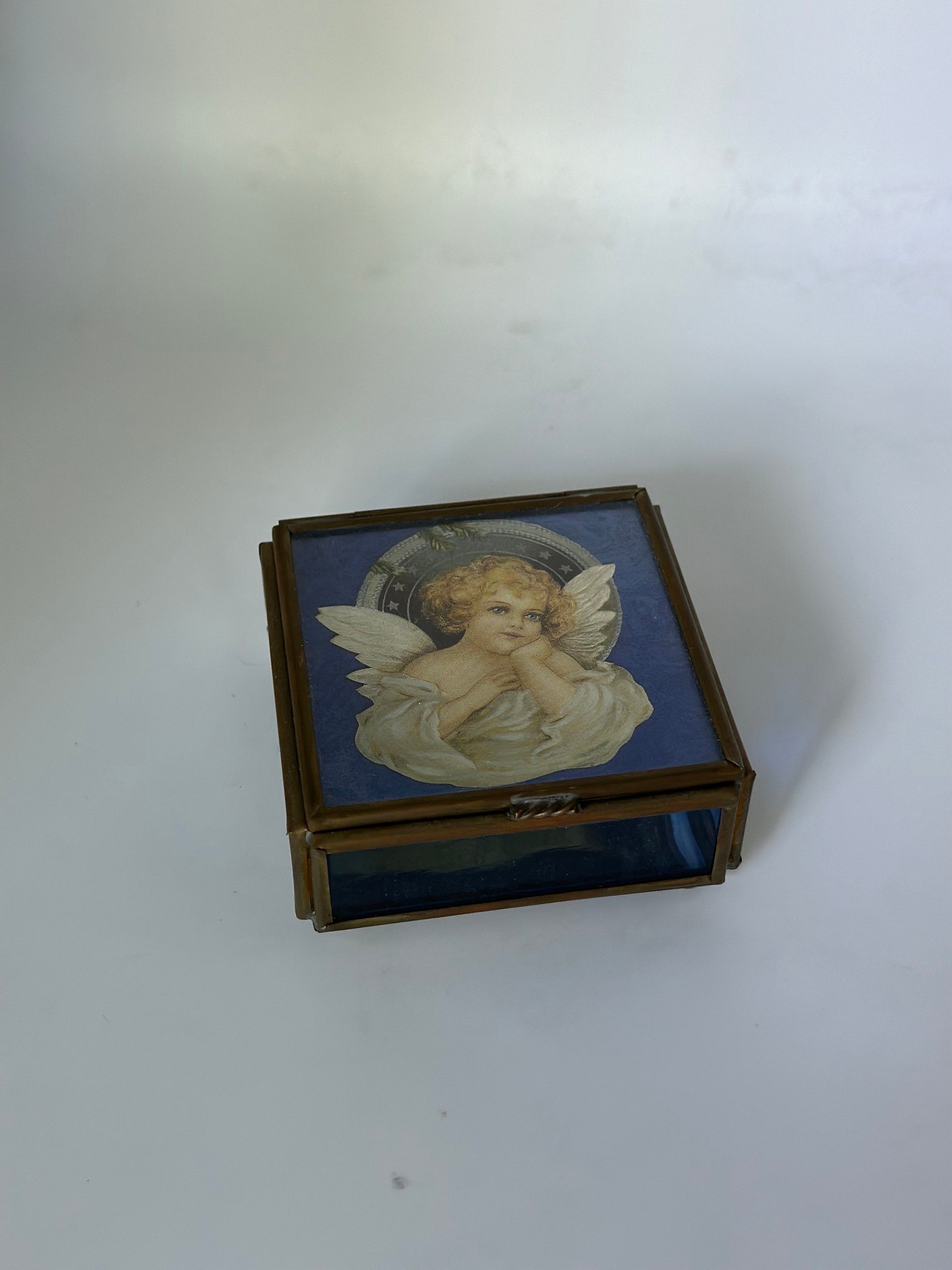 Vintage Blue Glass, Angel Jewelry Box - Etsy
