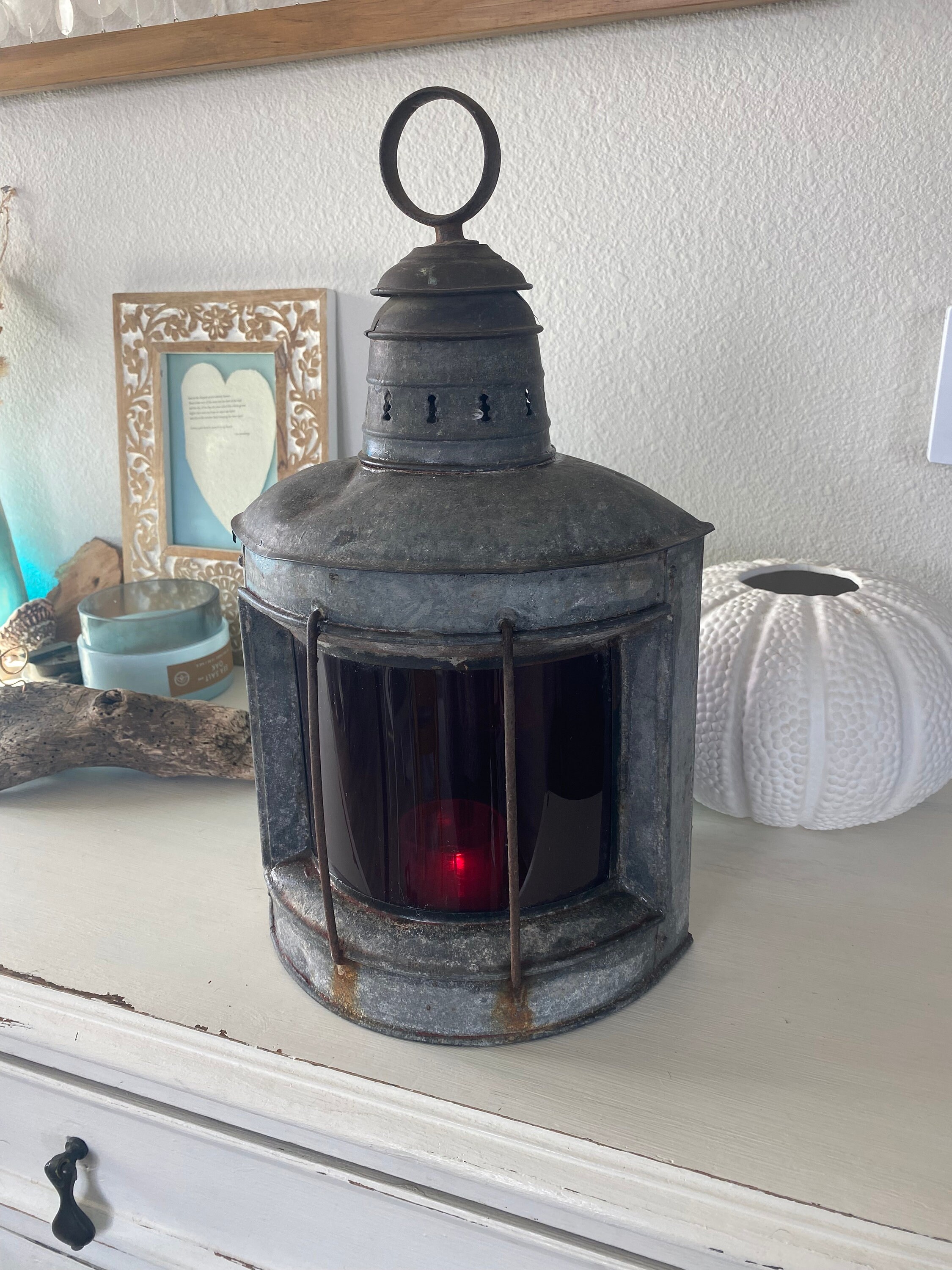 Vintage Maritime Ship Corner Lantern Red Glass Lens - Etsy