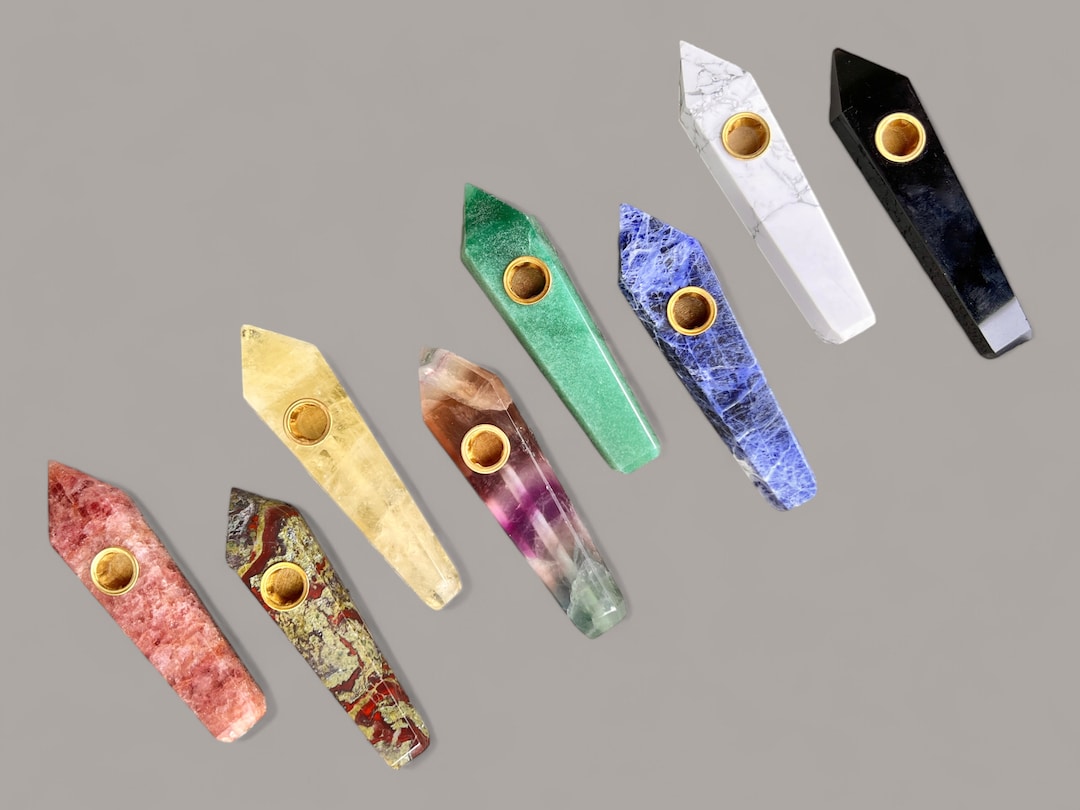 Natural Hand Crafted Crystal Pipes With Brass Screens • Assorted ...