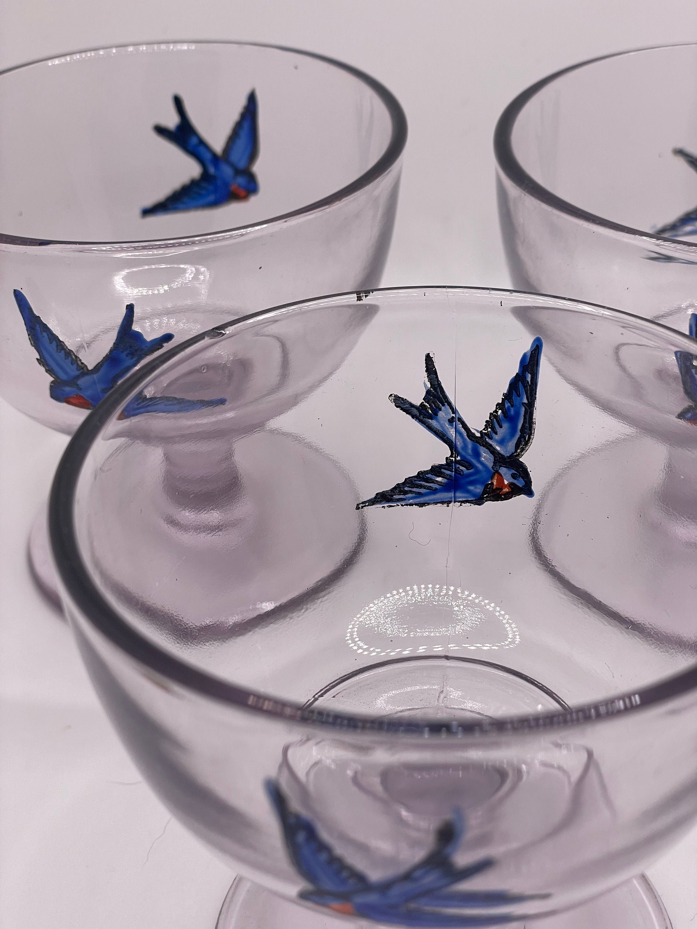 Vintage Hand-painted Blue Bird Cocktail Glasses set of 3 - Etsy