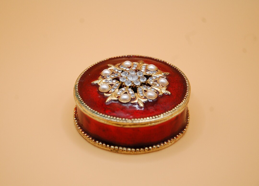 Vintage Red Enamel Trinket Box - Etsy
