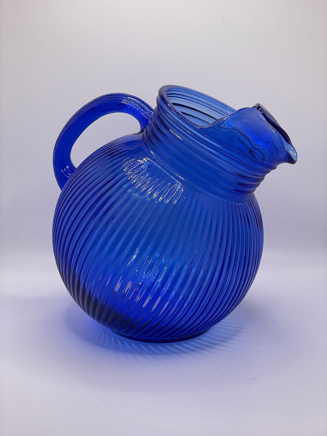 1930s Hazel Atlas Cobalt Blue Ribbed Ball Pitcher - Etsy