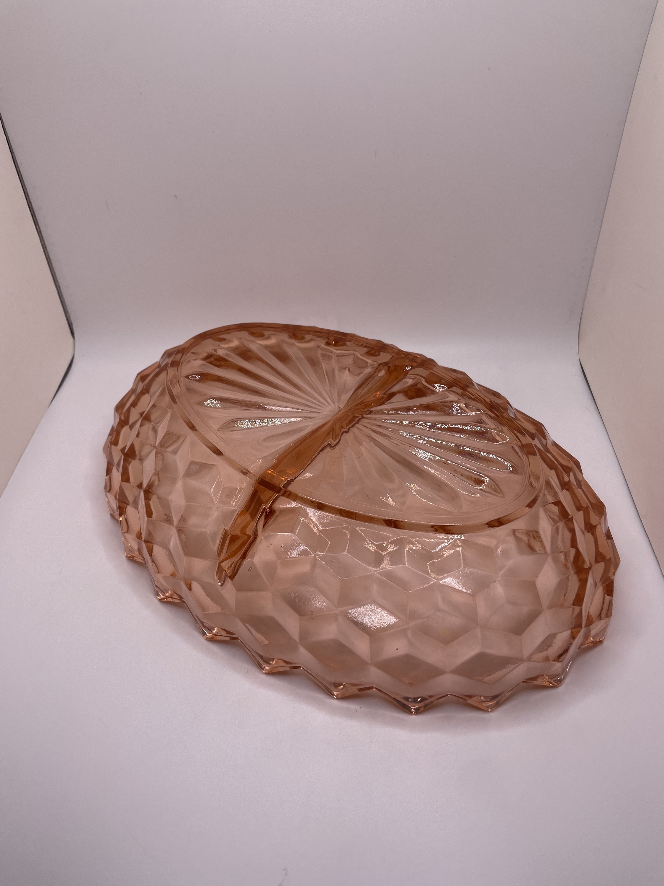 1930's Jeanette Glass Co. Pink Depression Glass Divided Bowl Dish Cube ...