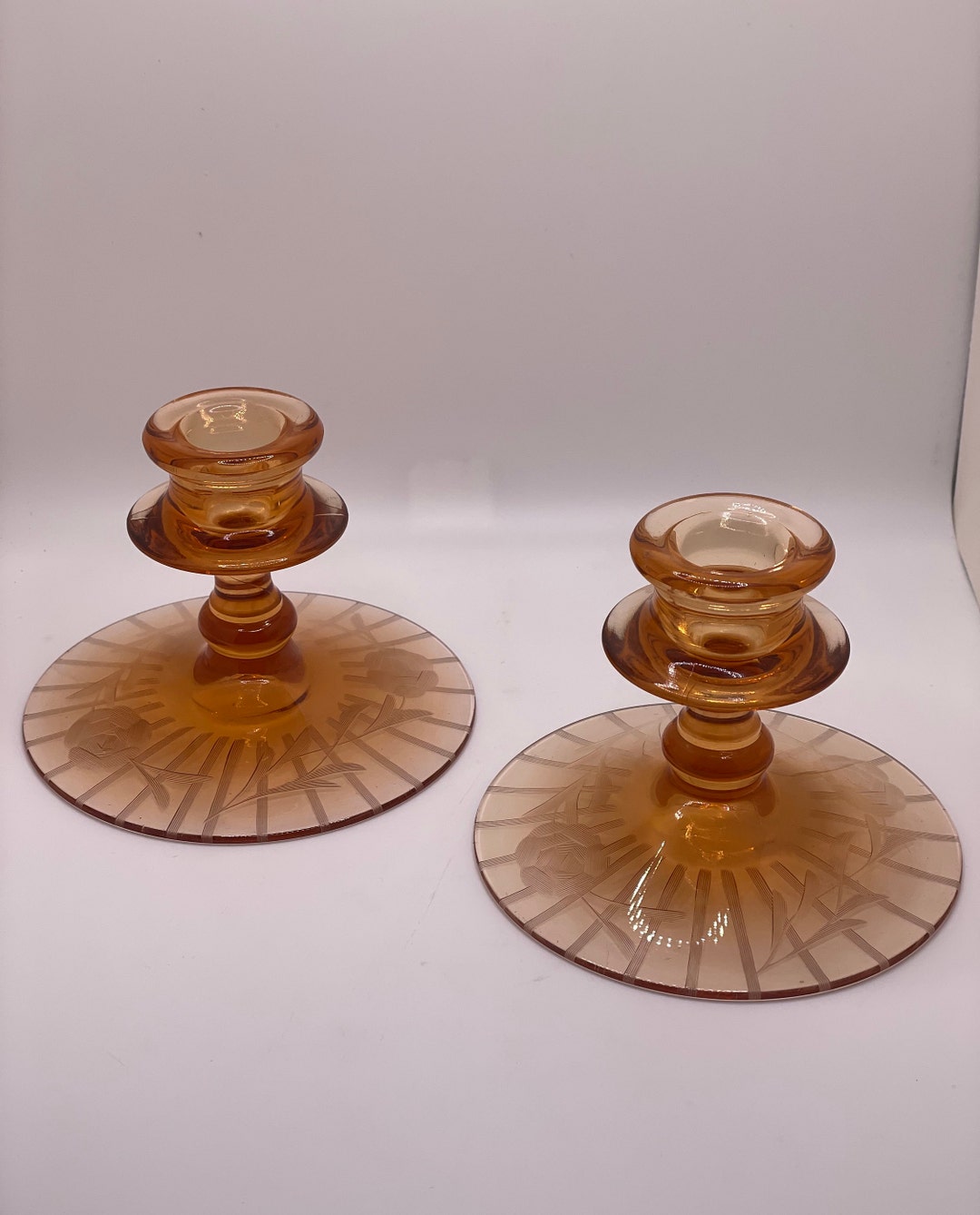 1930s Amber Depression Glass Candlestick Holders set of 2 - Etsy