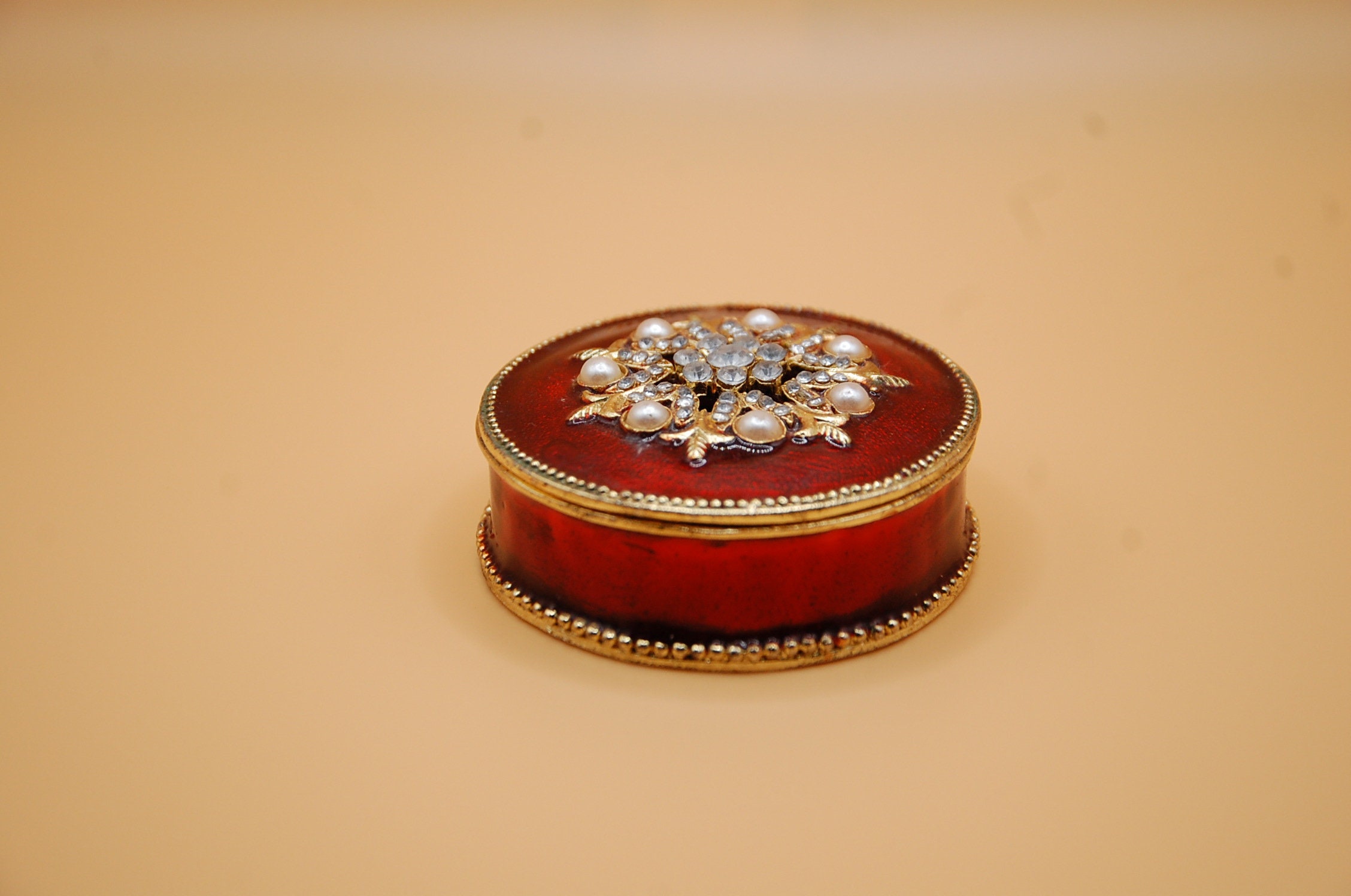 Vintage Red Enamel Trinket Box - Etsy