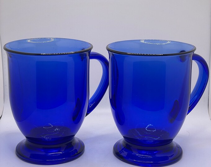 1990s Anchor Hocking Cobalt Glass Mugs set of 2 - Etsy