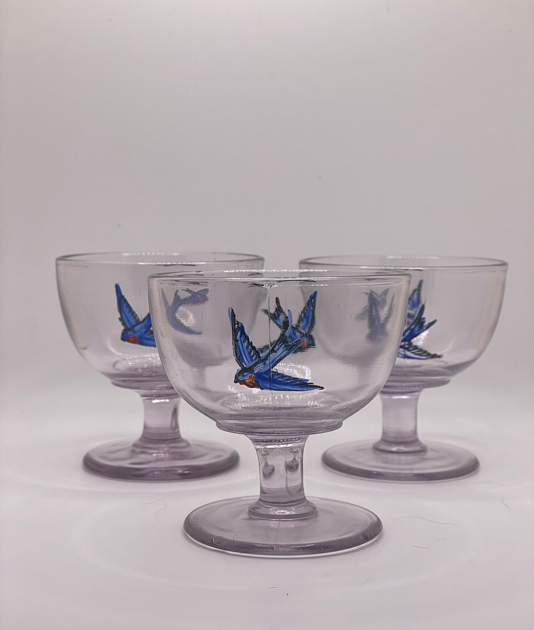 Vintage Hand-painted Blue Bird Cocktail Glasses set of 3 - Etsy