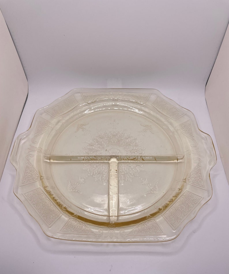 1930s Anchor Hocking Yellow Depression Glass Divided Plate Princess ...