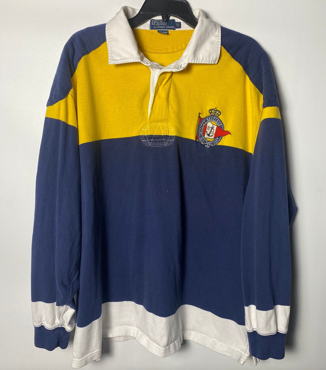 Vintage Polo by Ralph Lauren Rugby Shirt Men's 2XL BIG Blue and Yellow ...