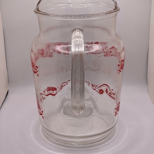 1970's Glass Red & White Floral Water Pitcher W/ Ice Lip - Etsy