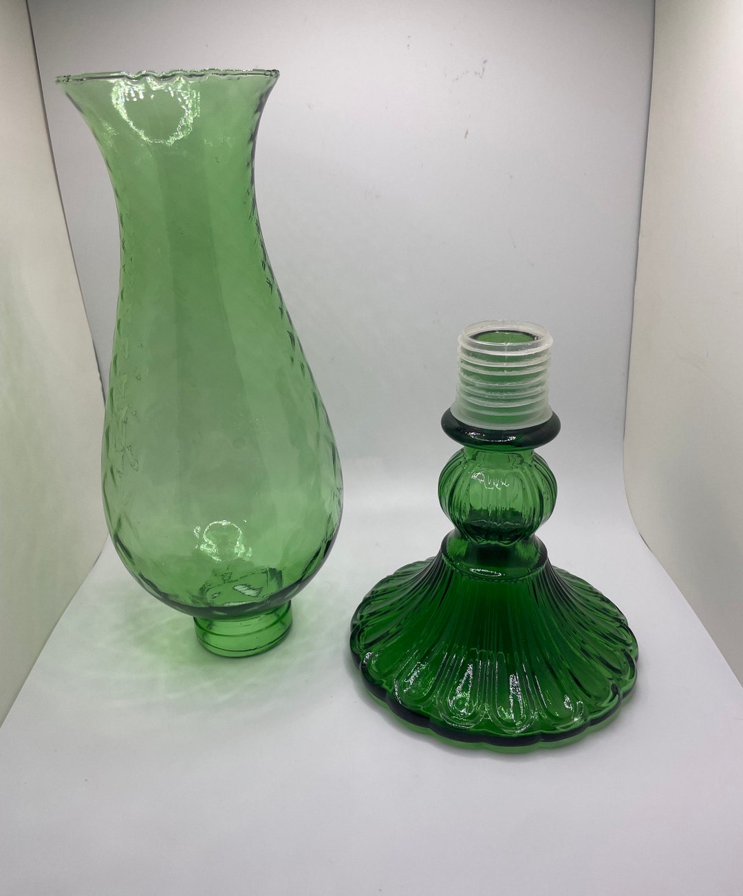 Vintage Green Glass Oil Lamp Style Candle Holder Etsy