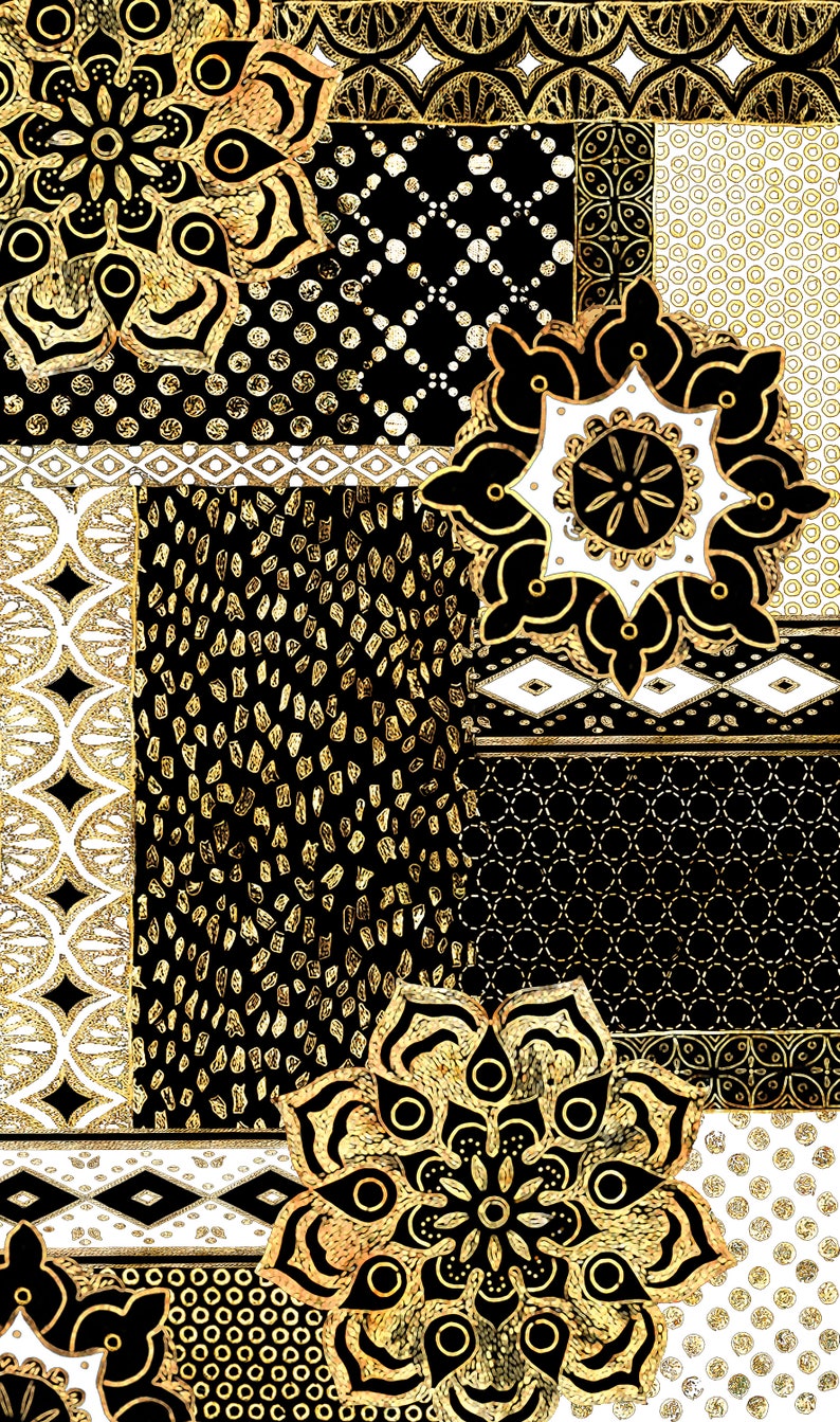Giclée Print Gold Black Batik Design #6708 Textile Art/design Prints ...