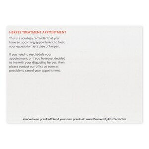 Prank Postcard Herpes Treatment Appointment Reminder Pranks Practical ...