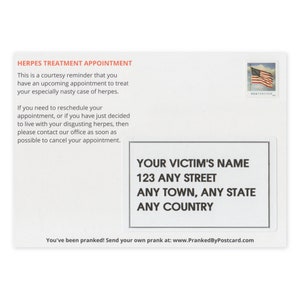 Prank Postcard Herpes Treatment Appointment Reminder Pranks Practical ...
