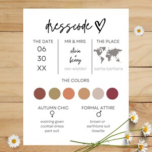 Wedding Attire Card Template Neutral Color Palette Insert Guest Dress ...