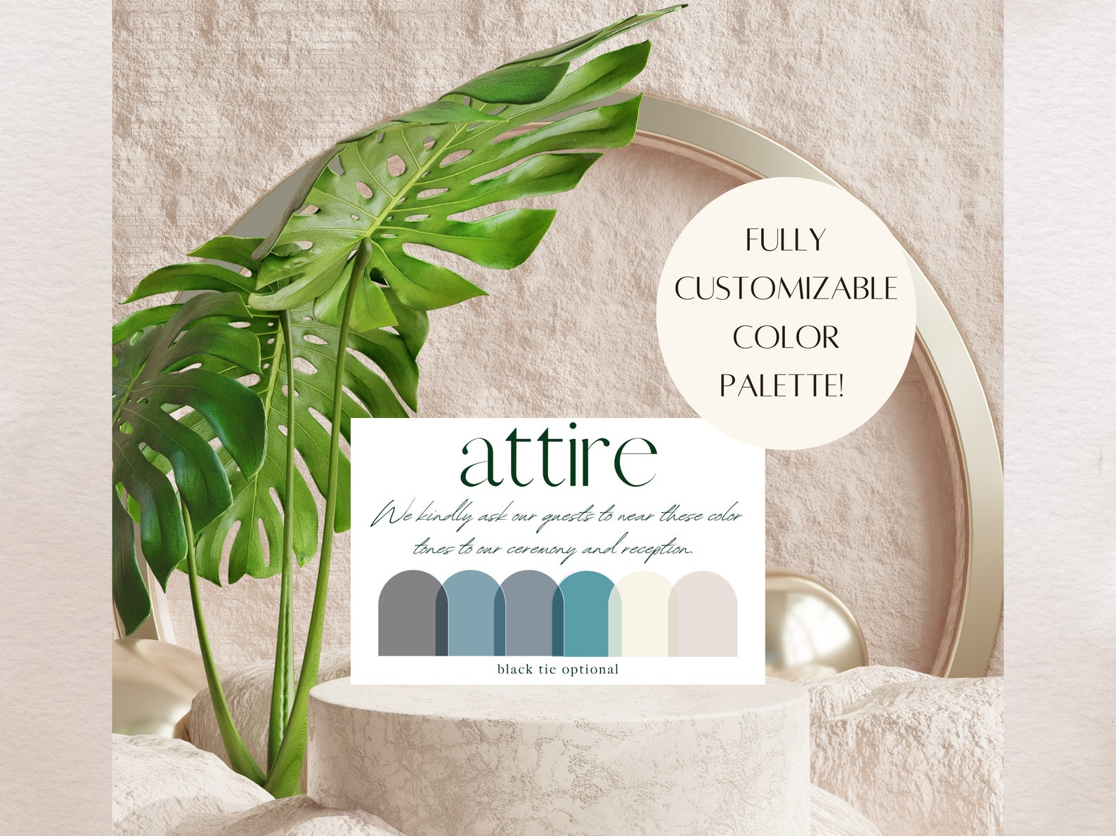 Wedding Attire Card Template, Neutral Wedding Color Palette Insert ...