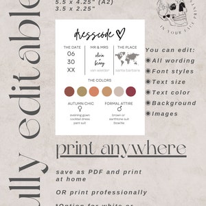 Wedding Attire Card Template Neutral Color Palette Insert Guest Dress ...